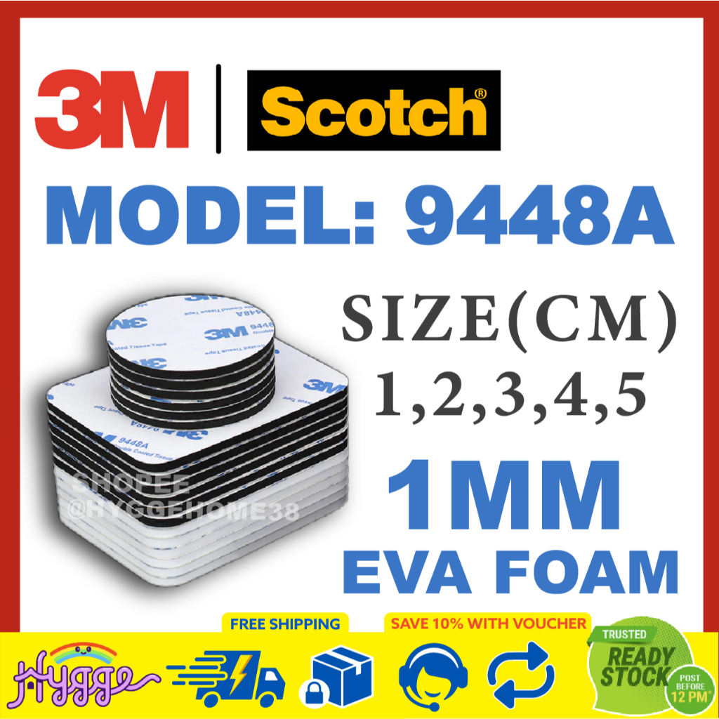 3M 9448A 1MM EVA Foam Double Sided Strong Tape Custom Cut Round Cube ...