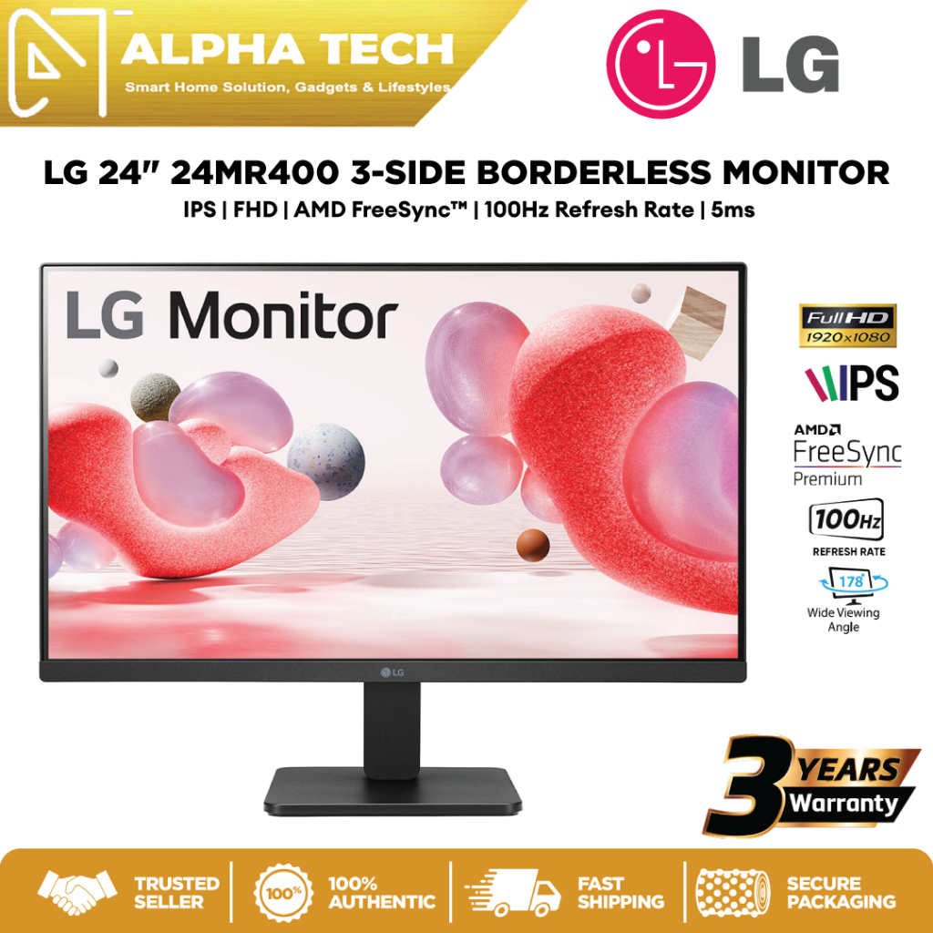 LG 24" 24MR400 3-Side Borderless Monitor IPS FHD AMD FreeSyncTM 100Hz ...
