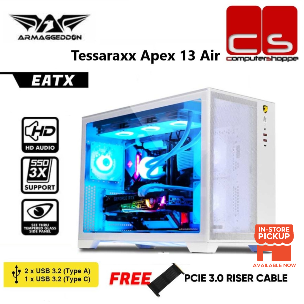 Armaggeddon Tessaraxx Apex 13 Air E-ATX Gaming PC Case - Black/White ...