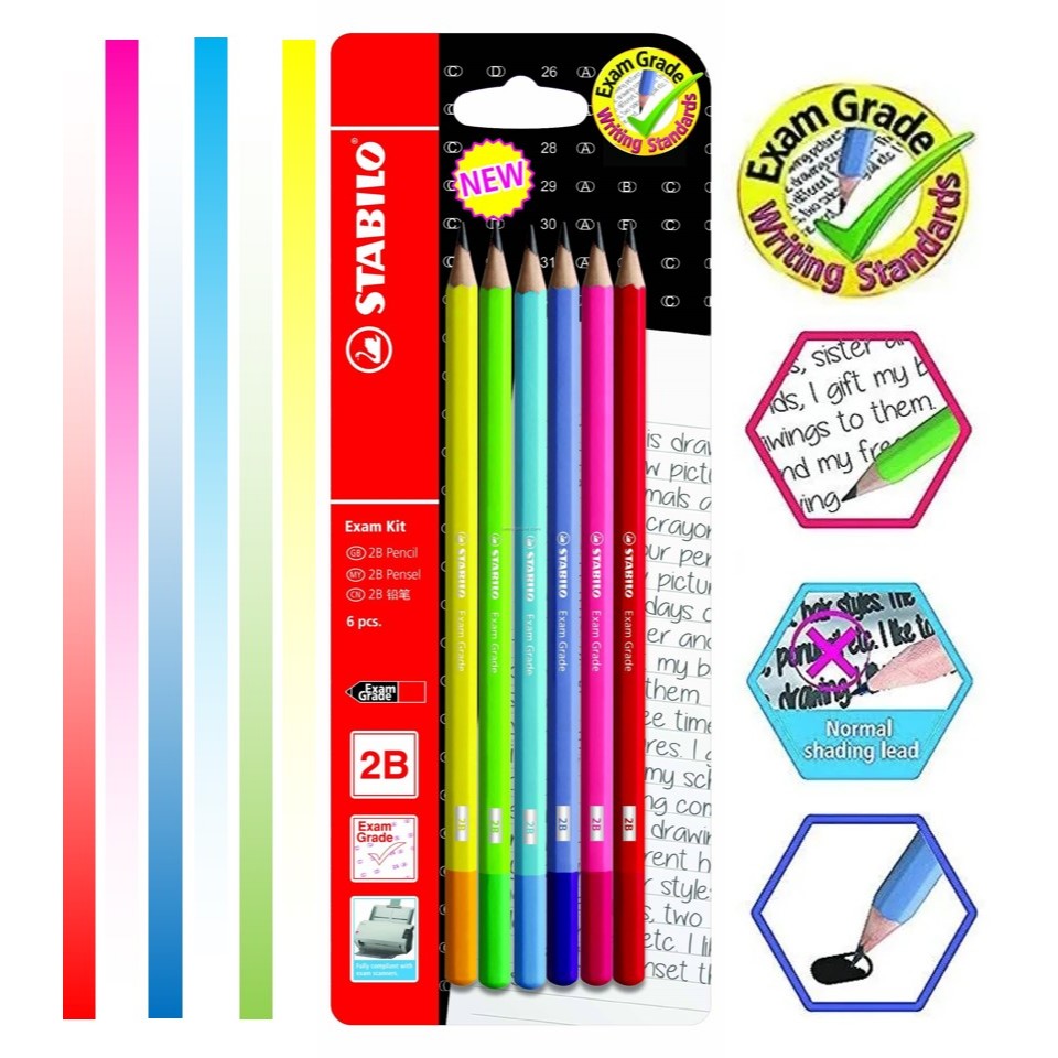 STABILO 2B Pencils Exam Grade Pastel Body Color 288GBL6 Blister Card ...