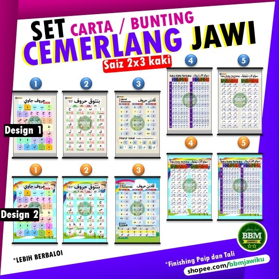 Set Bunting Chart Cemerlang Jawi 2x3 For Kindergarten, School, Home ...
