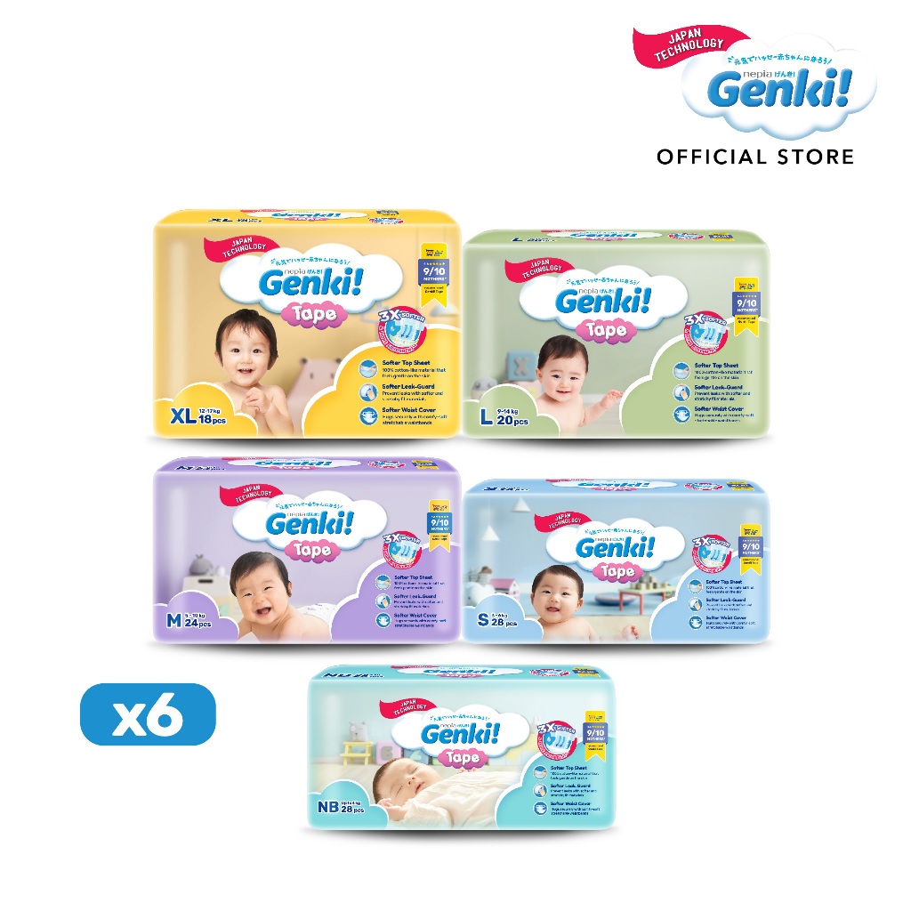 Genki! Regular Tape - Size NB (28's)/S (28's)/M (24's)/L (20's)/XL (18 ...