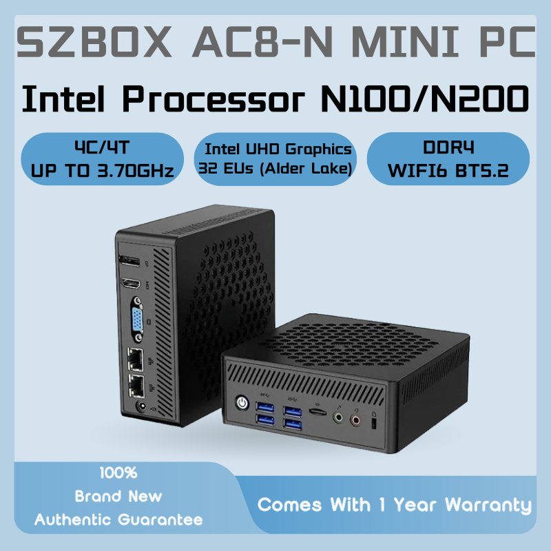 SZBOX AC8-N MINI PC Intel Processor N100/N200 DDR4 WIFI6 BT5.2 SD HD DP ...
