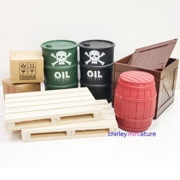 Miniature oil barrel 1/12 / Miniature wood crate / Miniature pallet 1 ...