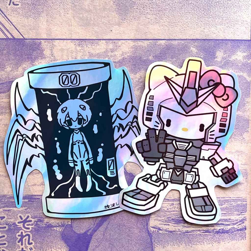 big 9cm holographic stickers ( ayanami rei/gundam kitty) | Shopee ...