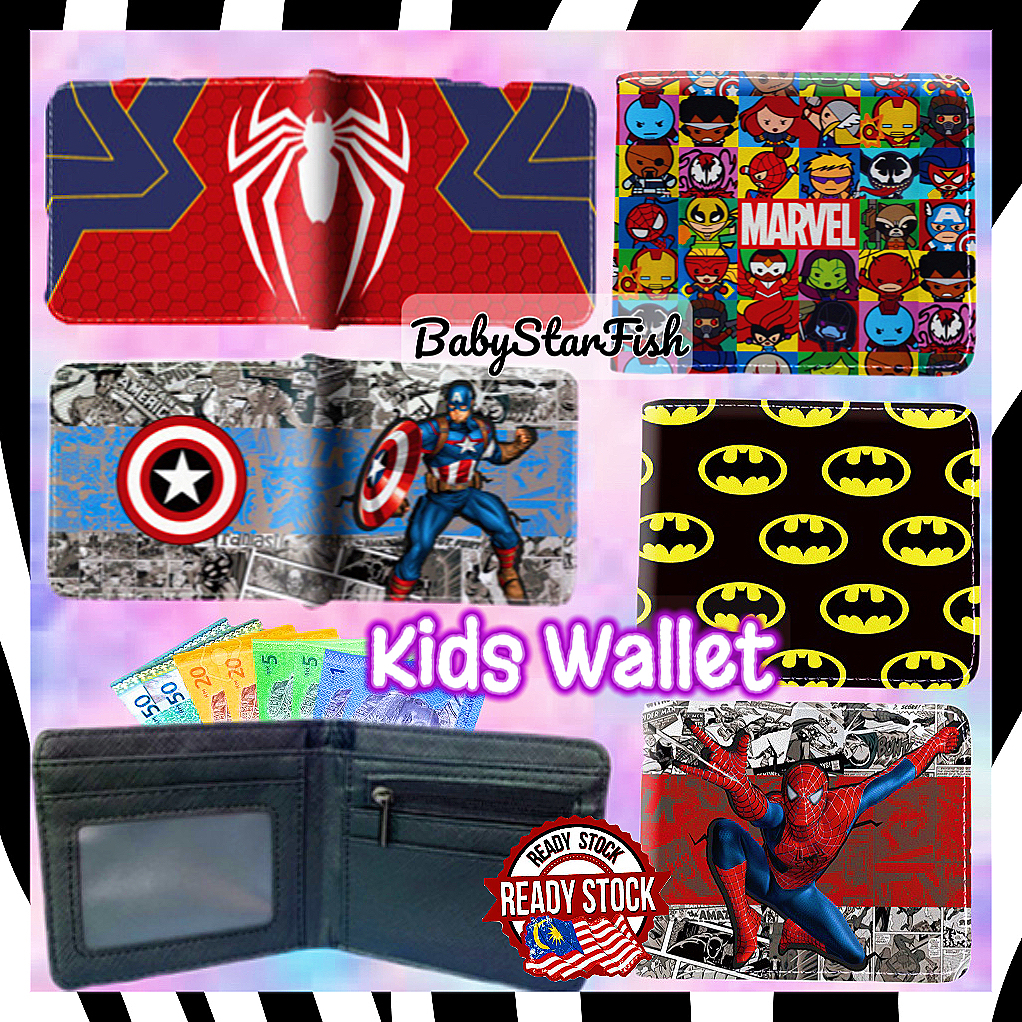 Marvel Spiderman Ironman DC Batman superhero kid wallet Cartoon Student ...