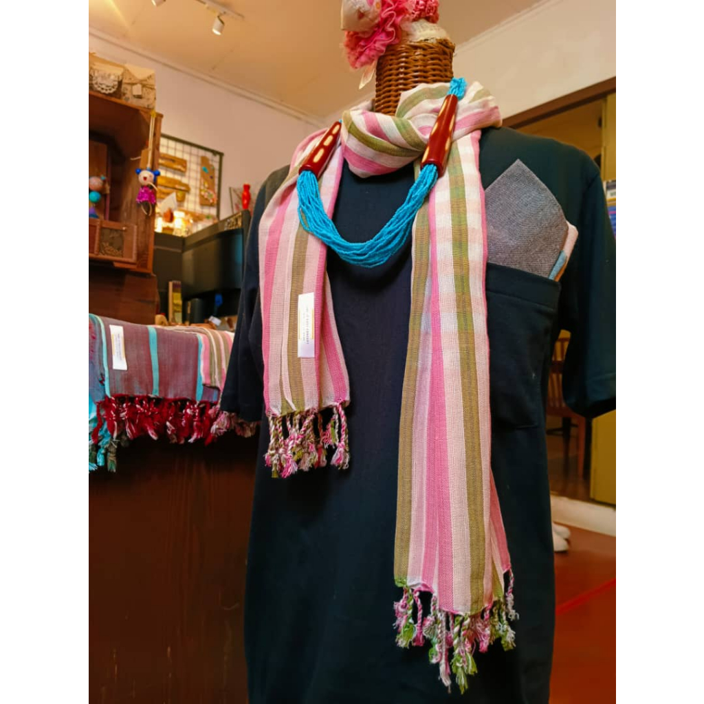 Handmade Pure Cotton Cambodian Krama (pink/white checkered design ...