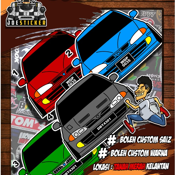 Sticker PROTON WIRA FRONT VIEW Size 6.3X4.4 Inch. Can Place NO Plate ...