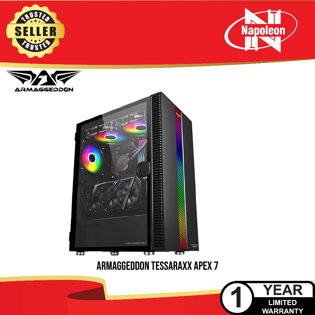 ARMAGGEDDON TESSARAXX APEX 7 GAMING PC CASE - BLACK (FREE 3 RGB FANS ...