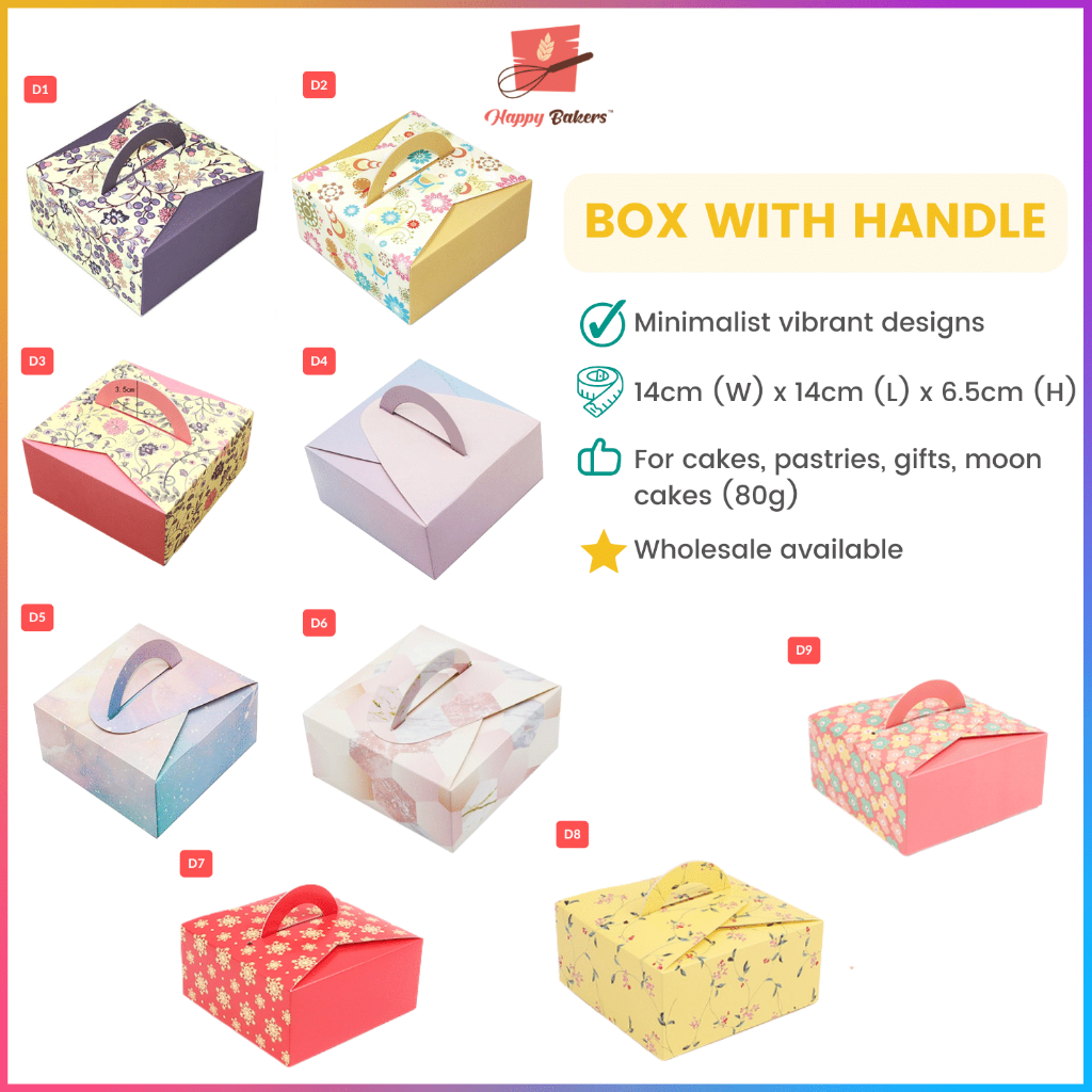 Minimalist Cake Box With Handle Floral Pattern For Cakes Moon Cakes ...