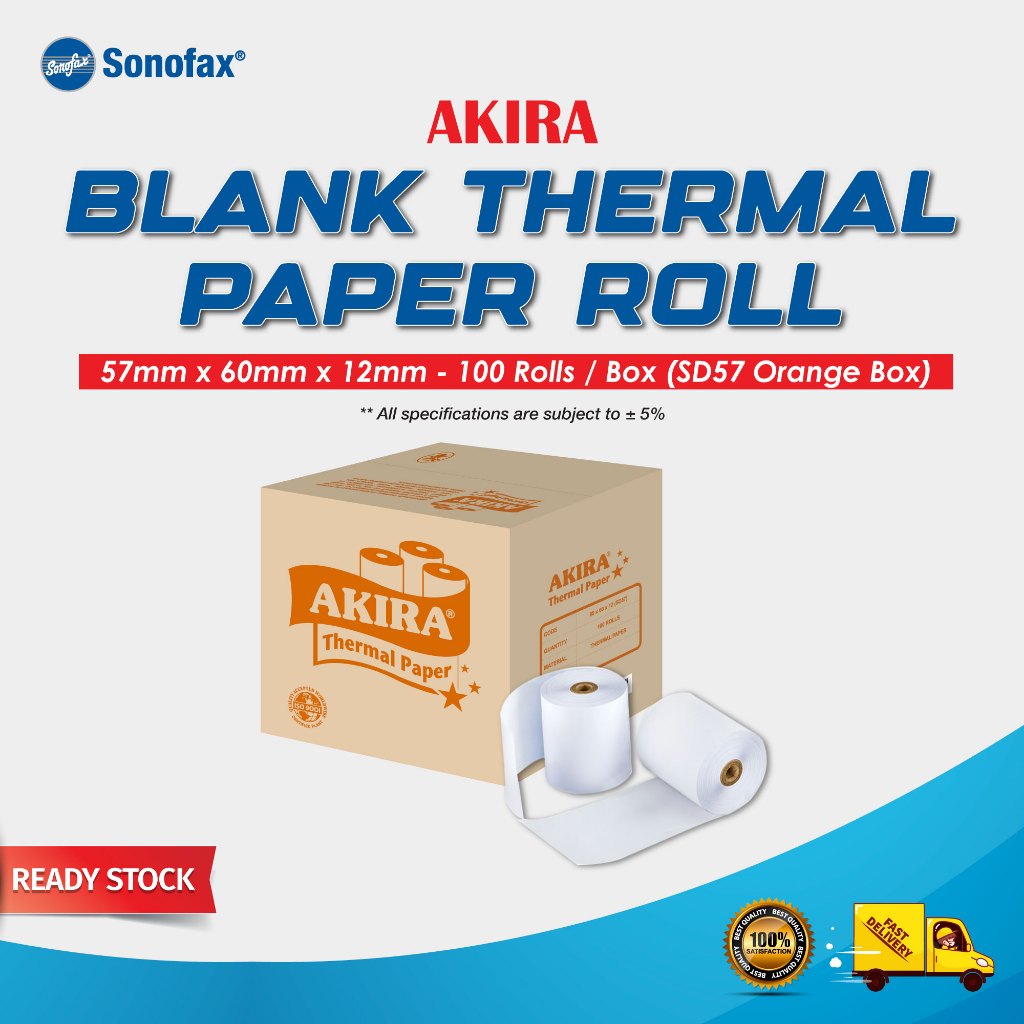 AKIRA Blank Thermal Receipt Paper - Orange Box SD57 (57mm x 60mm x 12mm ...