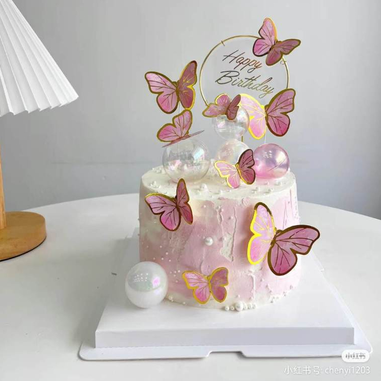 Pink Butterfly Theme Birthday Cake Topper Decoration | Shopee Philippines
