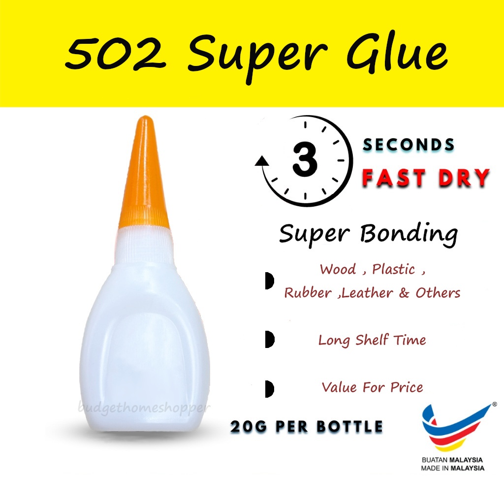 502 Super Glue 3 Second Strong Super Glue (20gram) All Purpose Gam Kuat ...