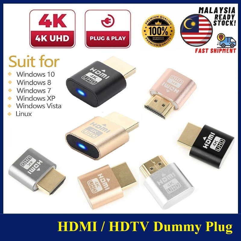 HDMI / HDTV Dummy Plug Virtual Display Emulator Adapter GPU Max 4K@60H ...
