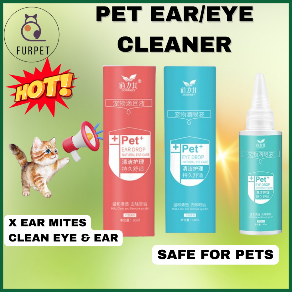 FURPET Ear Eye Drop Cleaner Pet Cat Dog Mites Infection Clean Earmites ...