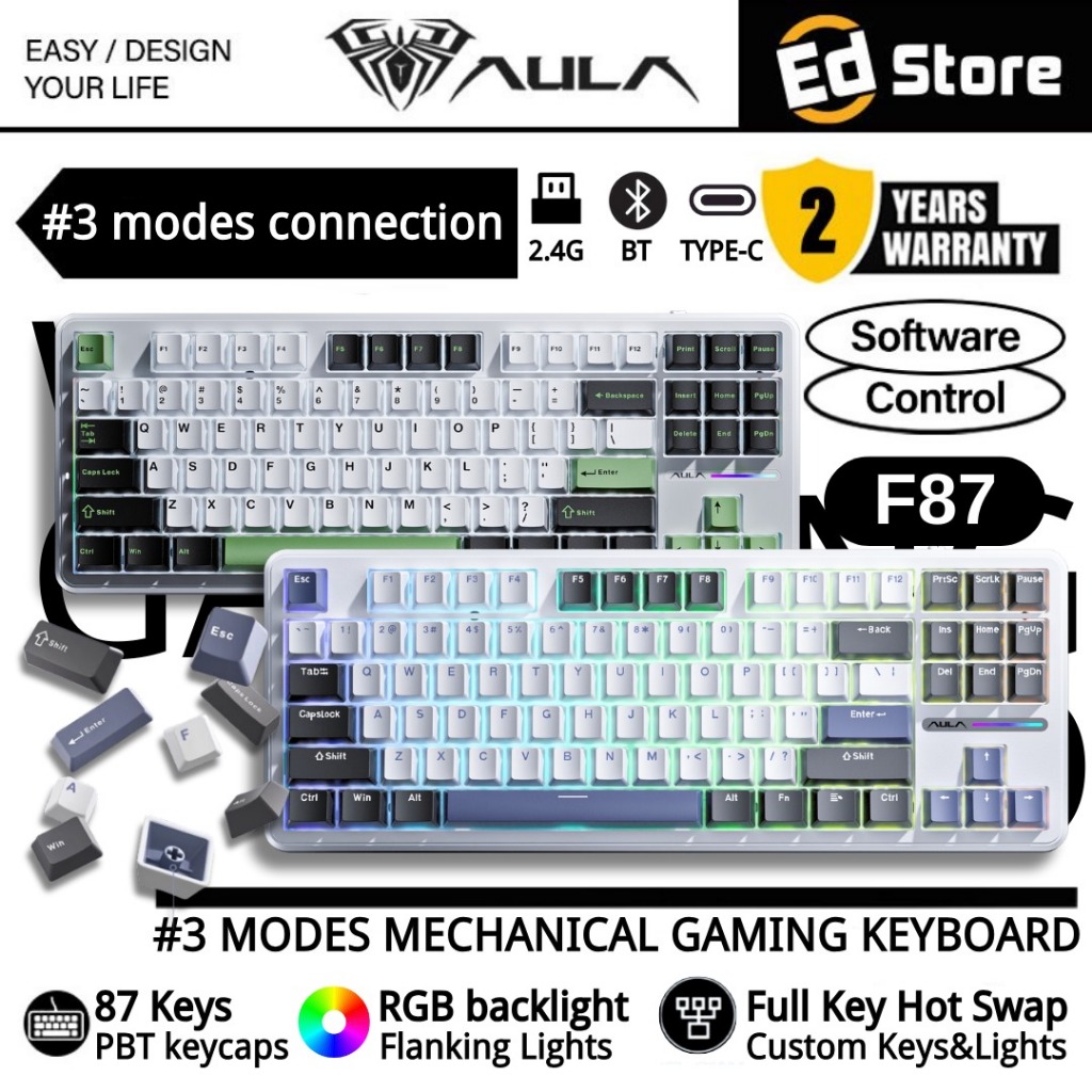 AULA F87 Mechanical Keyboard RGB 87Keys Customized Gateway Structure ...
