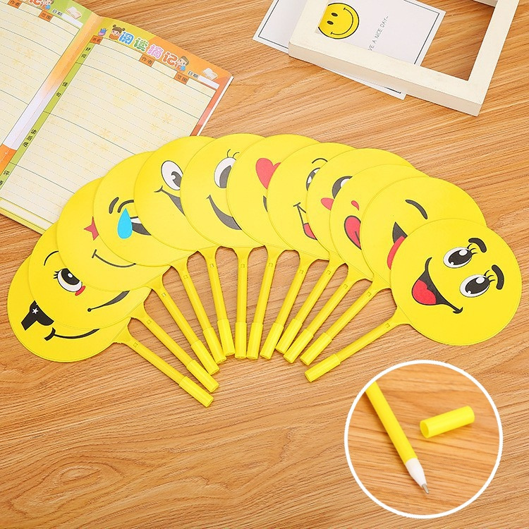 12 Design 2 in 1 Emoji Smiley Face Fan Pen Kids School Stationery ...