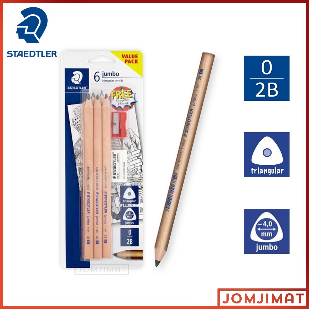 Staedtler Triangular Jumbo 2B Pencil Natural Wood Value Pack 119SBK6MY ...