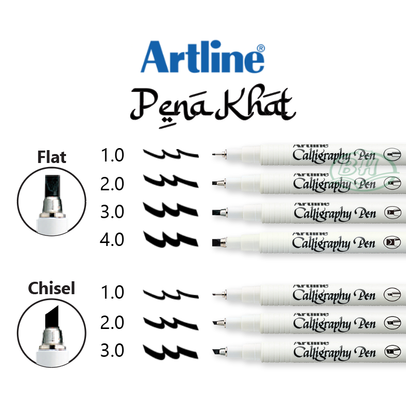 Artline Khat Jawi (Flat/Chisel) Calligraphy Pen (1.0/2.0/3.0/4.0mm ...