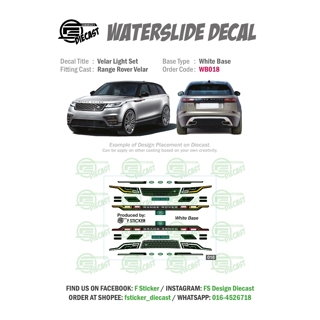 WB018 - Range Rover Velar Light Set 1/64 Diecast Waterslide Decal ...
