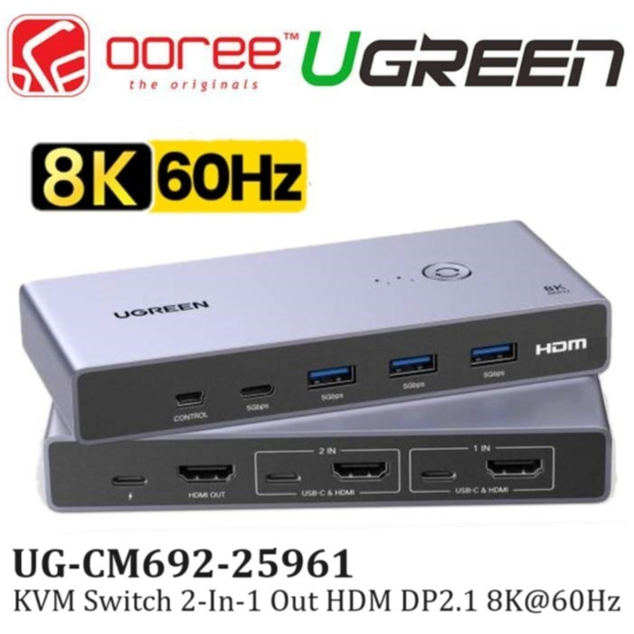 UGREEN UG-CM692-25961 KVM SWITCH 2-IN-1 OUT HDM VER2.1 8K@60HZ/TRANSFER ...