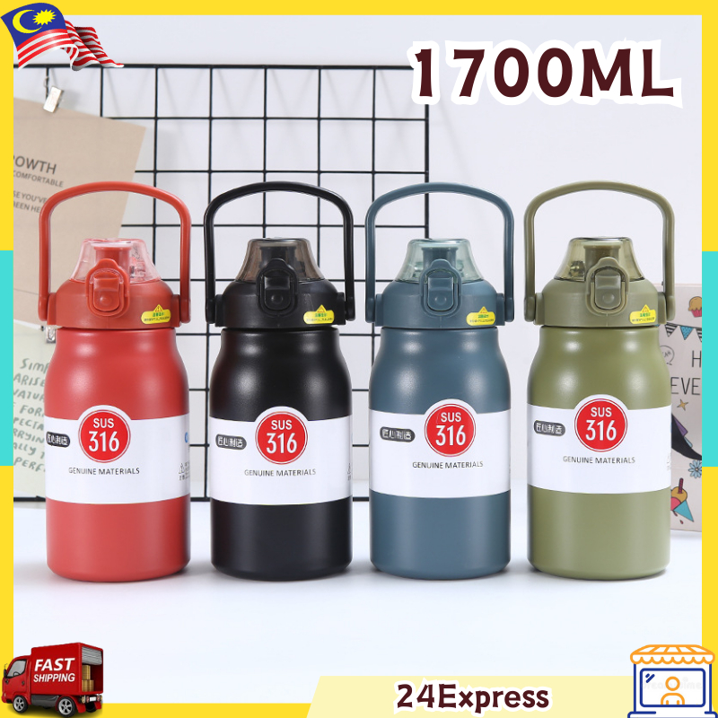 1700ML Thermos Bottle 316 Stainless Steel Vacuum Water Kettle Cup Bekas Botol Air Besar Big ...