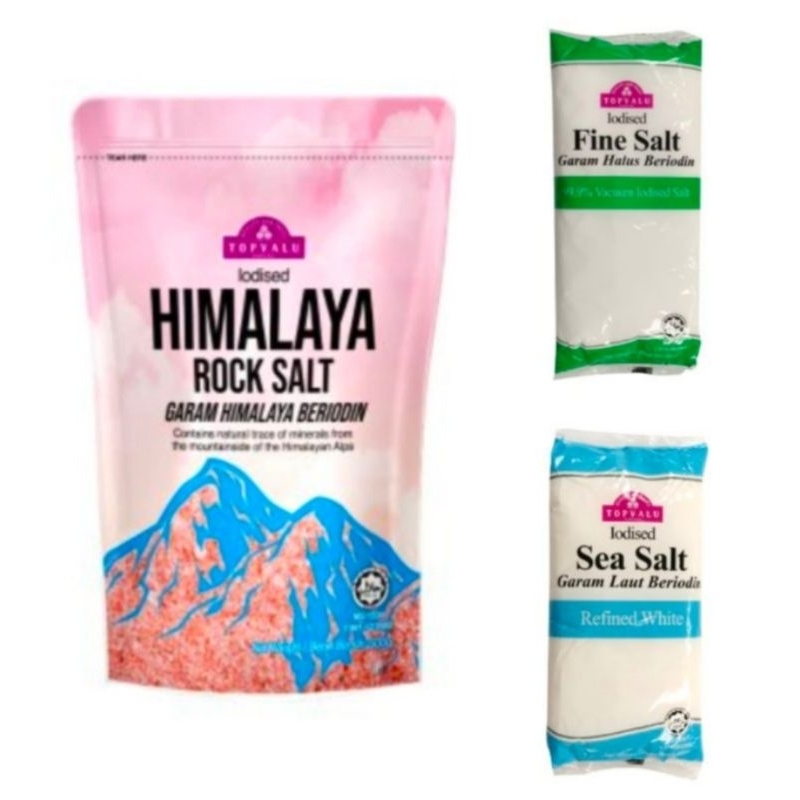 TOPVALU Iodised Fine Salt 450g/ Refine White Salt 380g Himalaya Rock ...