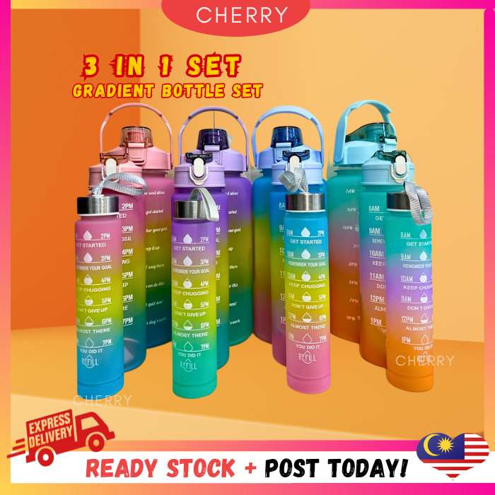 CHERRY 3PCS IN 1 SET Gradient Bottle 500/ 1000/ 2000ml Botol Air Minum ...