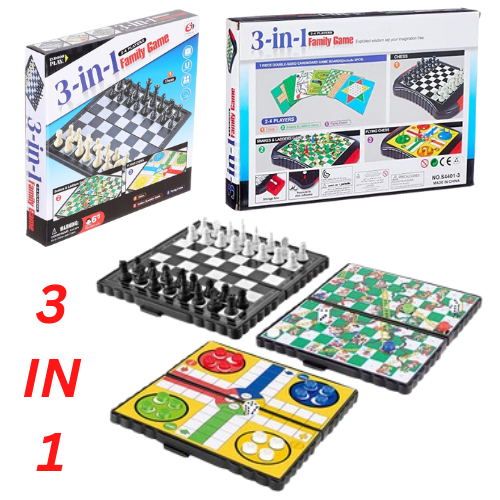CHESS SNAKES & LADDER FLYING CHESS 3 IN 1 Family Board Games set (Large ...