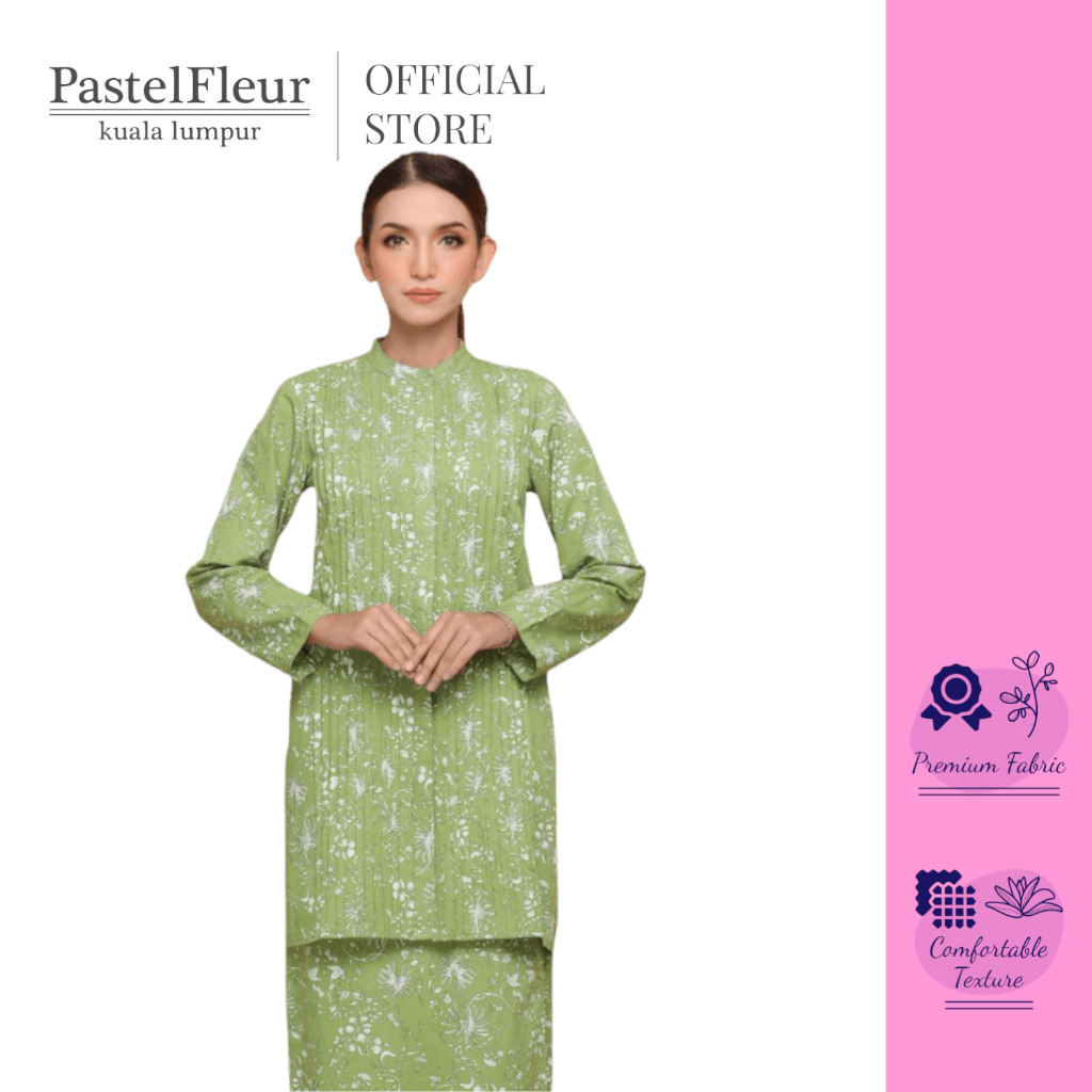 PastelFleur Tunic Kurung Classic Pleats - Dusty Pink/Fern/Saffron (Baju ...