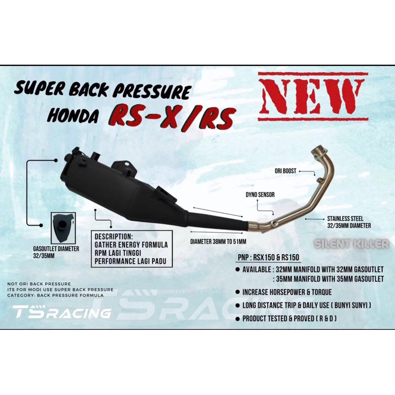 TS RACING RS150/ RSX150 Super Back Pressure Exhaust pipe/ RSX150 Back ...