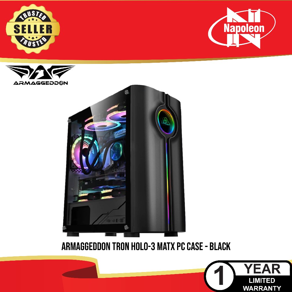 ARMAGGEDDON TRON HOLO-3 MATX PC CASE - BLACK (FREE 3 RGB FANS) | Shopee ...