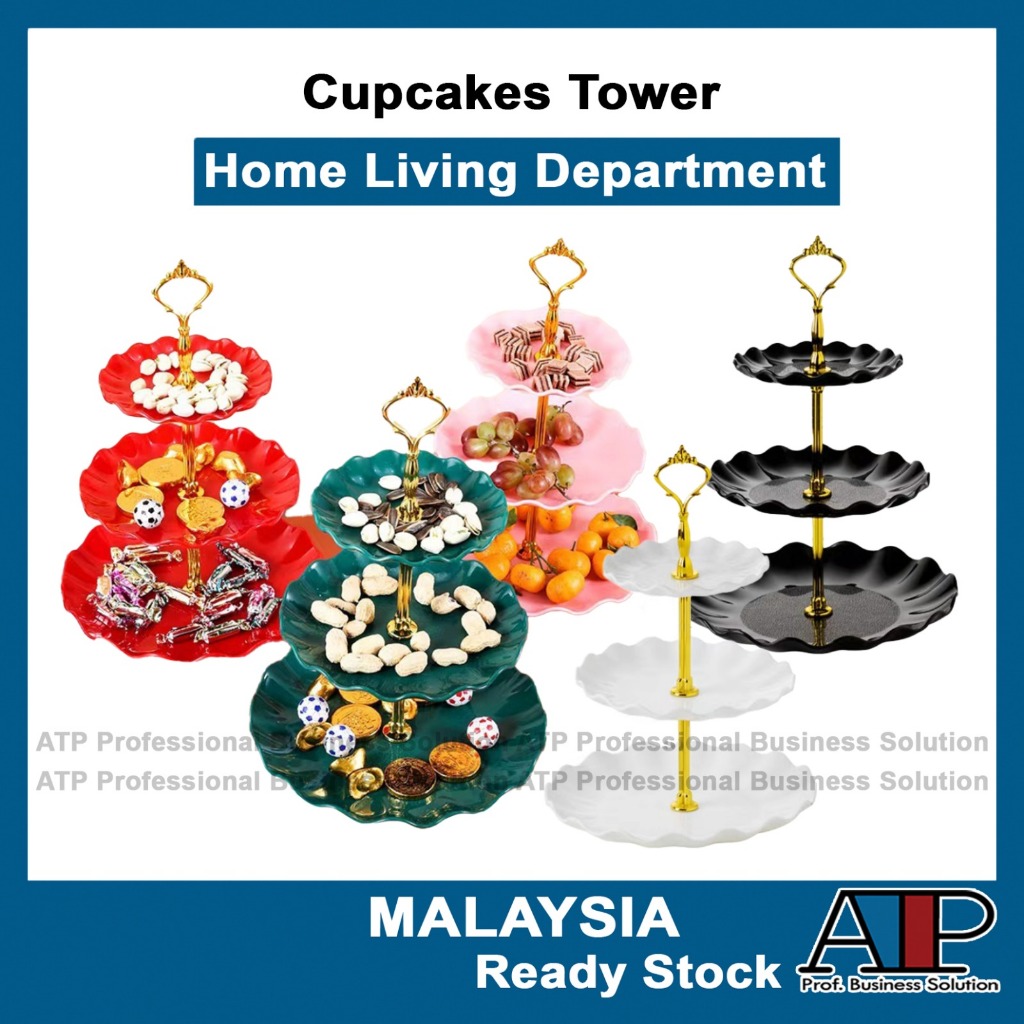 Celebration Cupcakes Tower Cupcake Stand Plain & Striped Round Cake Tray for Wedding Birthday ...