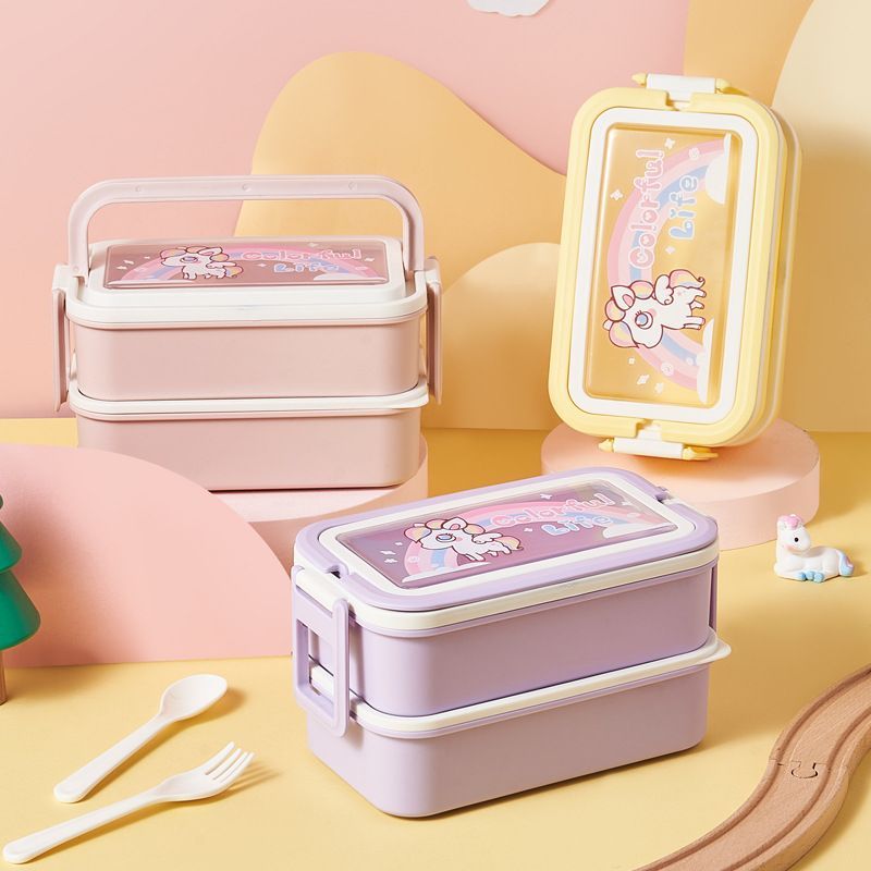 Unicorn Rainbow Double Layer Lunch Box for kids Food Carrier Bento ...