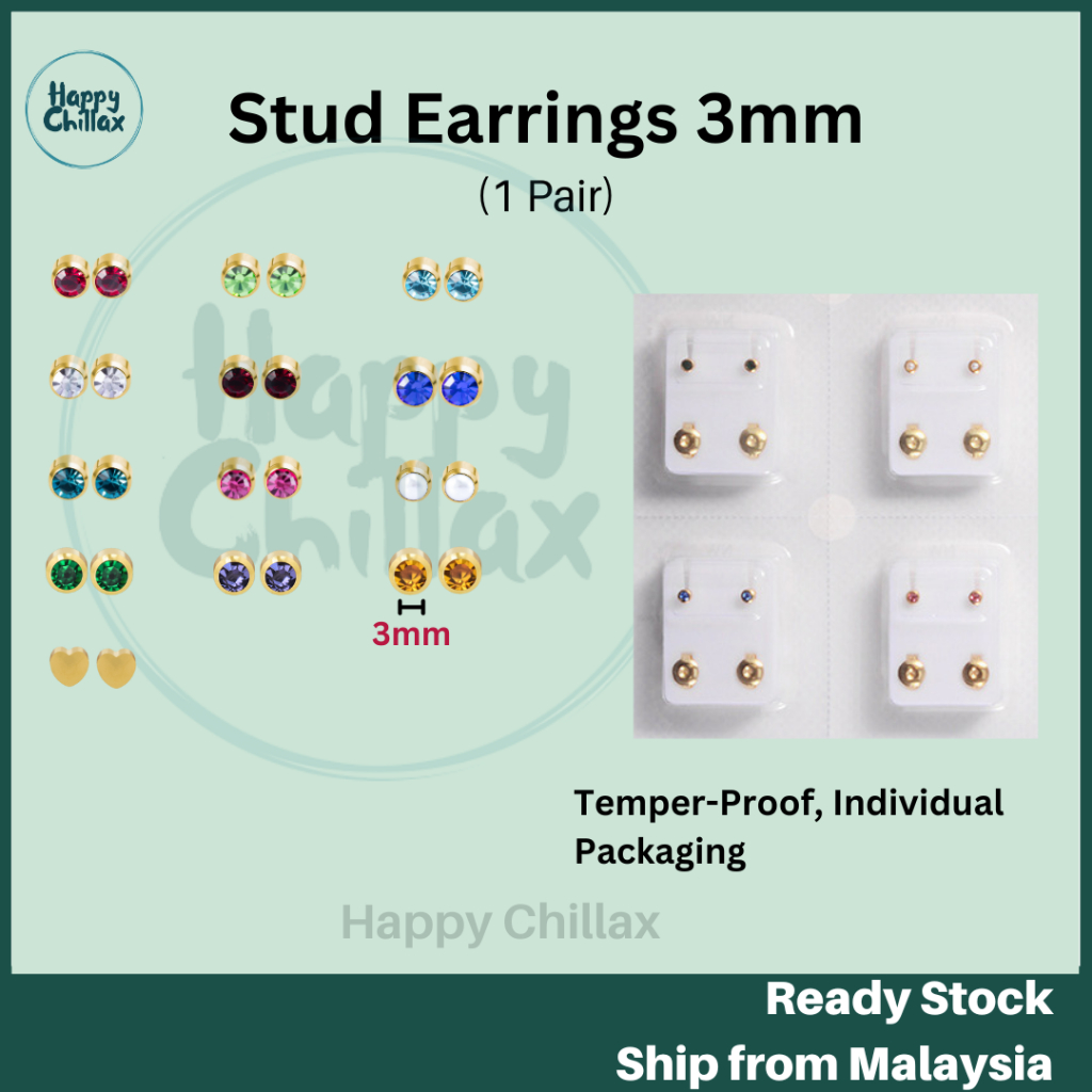 Stud Earrings Ear Piercing Stainless Steel Mini Earring 3mm Anting ...