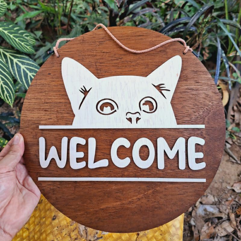 3D Custom Text Sign Board Bulat Door Home Deco Wooden Kayu Plywood ...