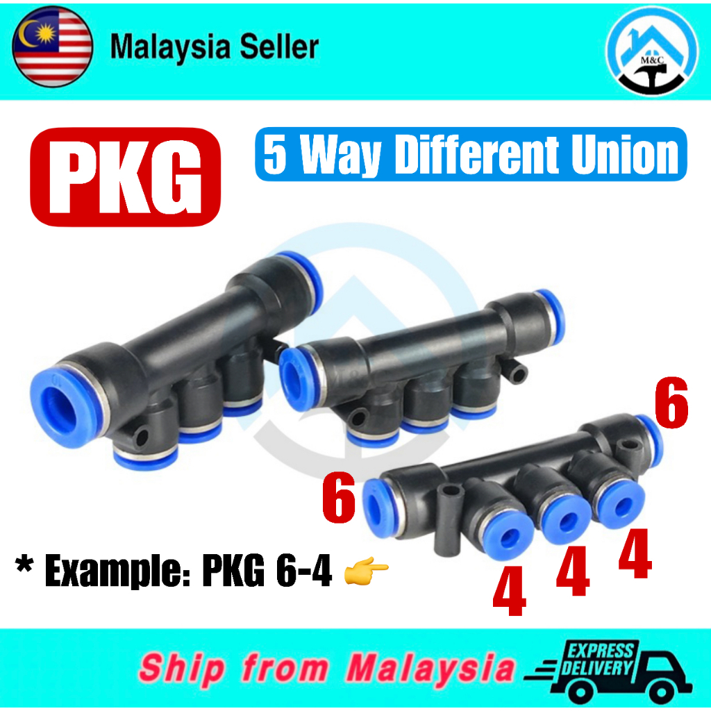 PKG Union 5 way Different union Fitting connect tube to tube, Pneumatic ...