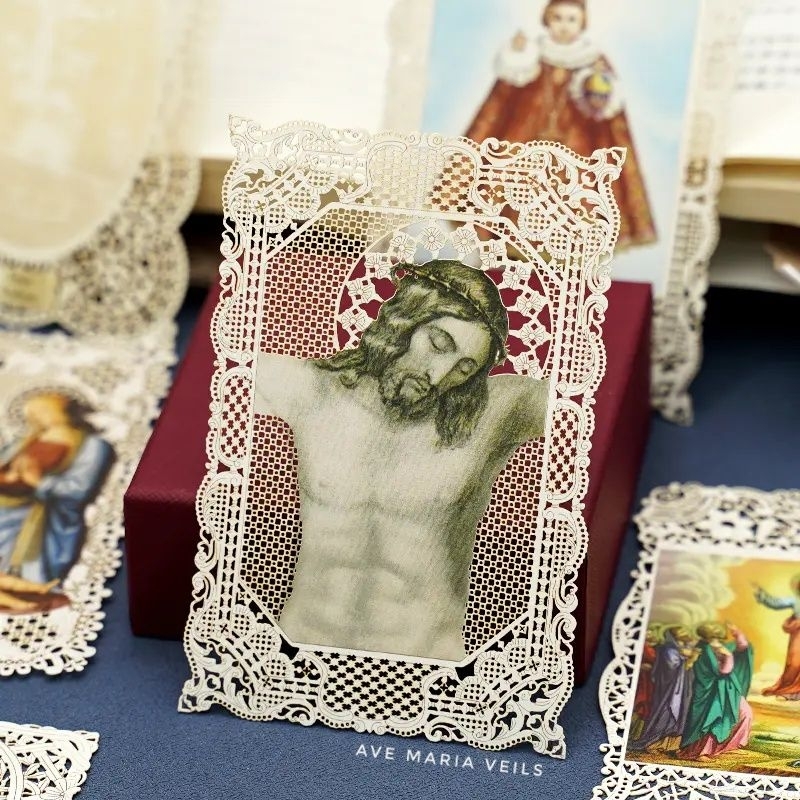 Jesus Crucified, Holy Face of Jesus Lace Holy Picture, Bookmark (Made ...