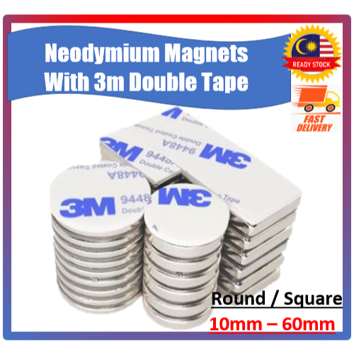 [1 PCS] Power / Neodymium Magnet (Round / Square) With 3m Double Sided ...