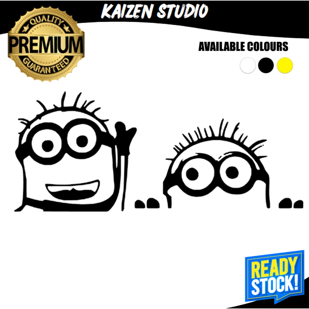 KAIZEN STUDIO Two Minions Cartoon Yellow Sticker Cermin Kereta VINYL ...