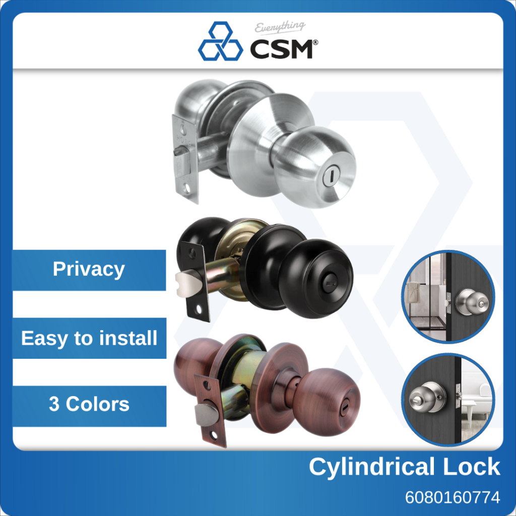 CSM Cylinder Door Lock Set Cylindrical Knob Lock Keyless For Bathroom ...