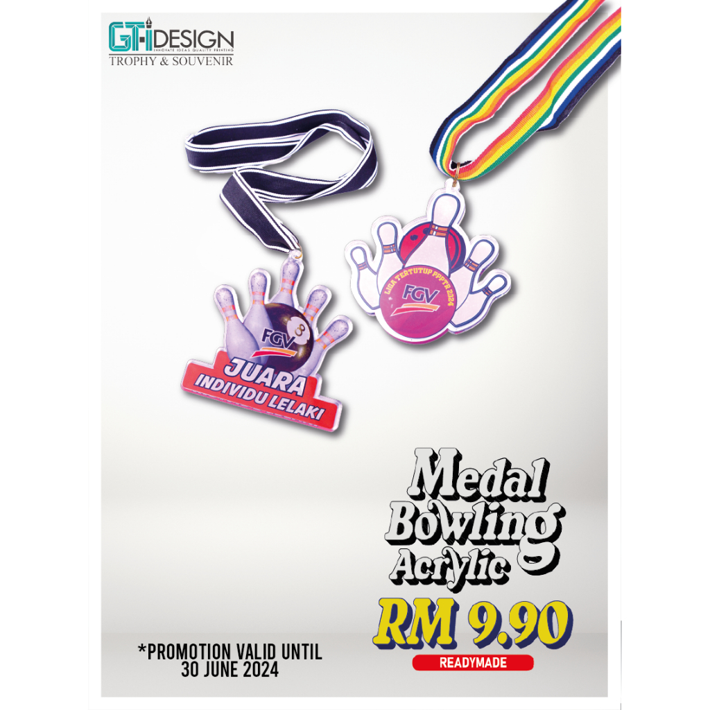 ACRYLIC BOWLING MEDAL READYMADE (CUSTOM WORDINGS/LOGO) MIN. ORDER 12 ...