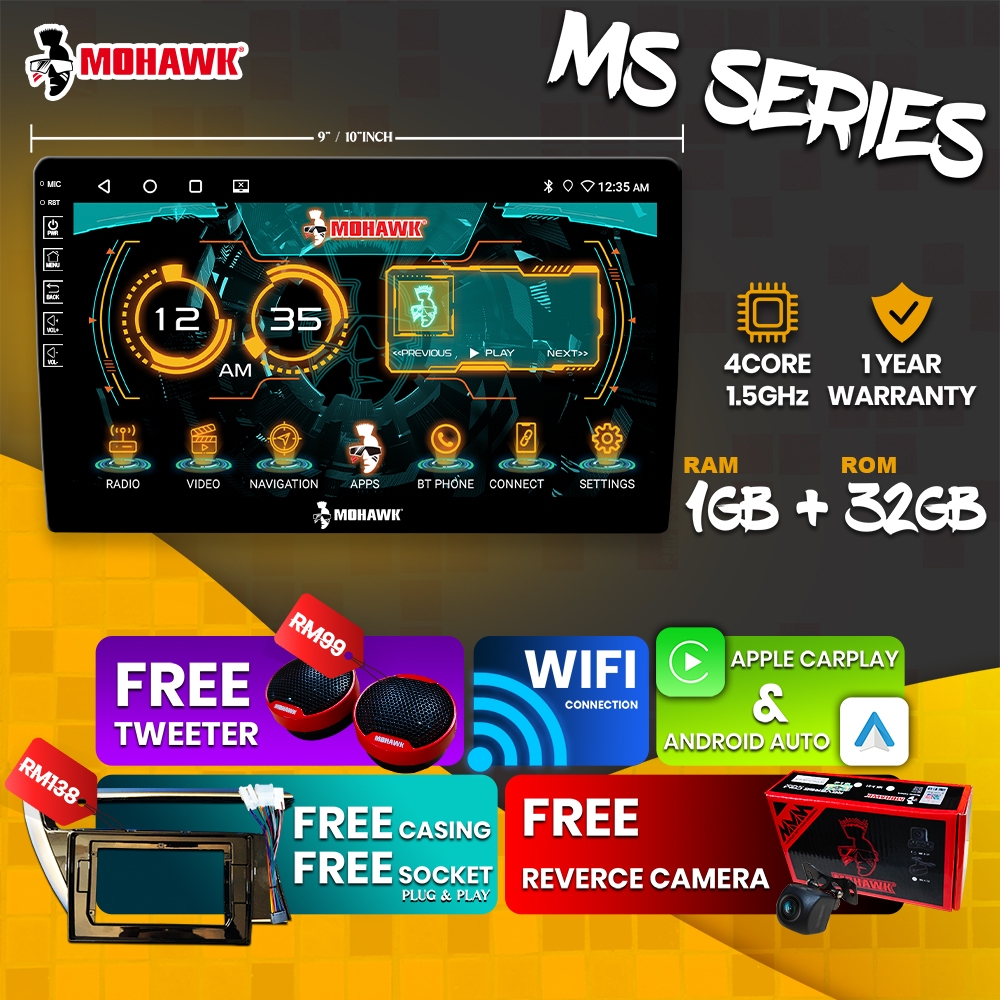 (Reverse Camera & FREE Tweeter)Toyota (1GB+32GB)Mohawk MS Series ...