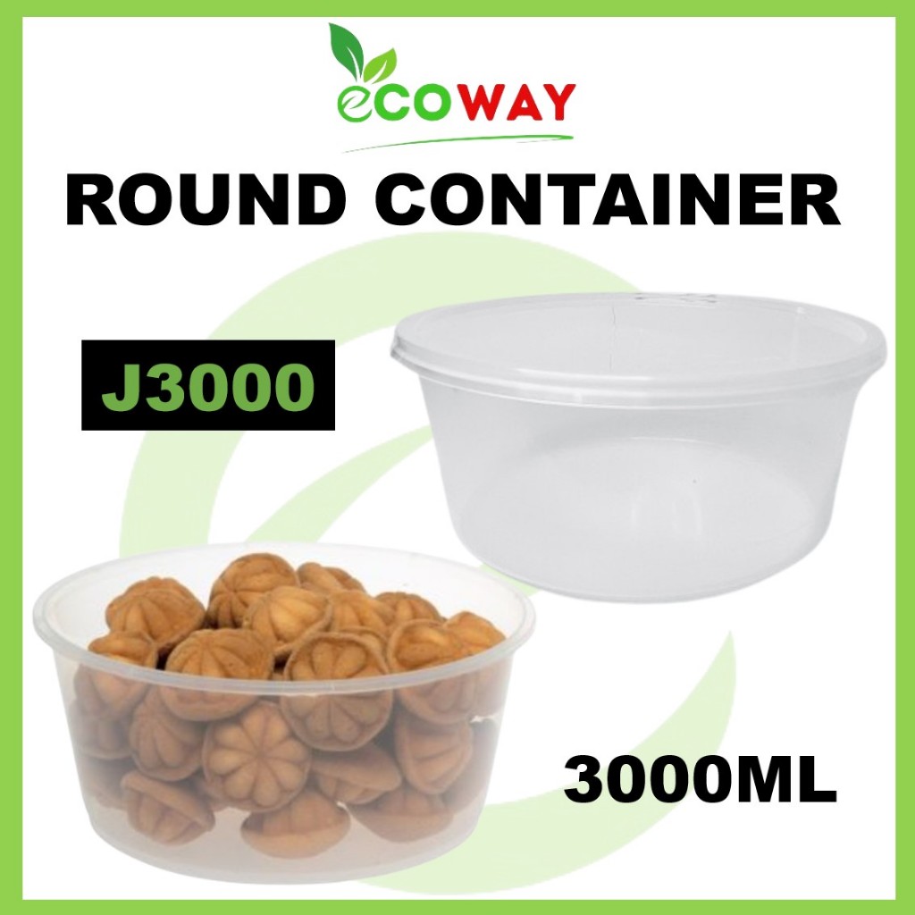 [10 PCS, 15 PCS] 3000ml Round PP Container & Lid Disposable Plastic ...