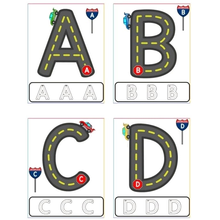 Letter Roads A4 Alphabet Poster Alphabet Tracing handwriting practice ...