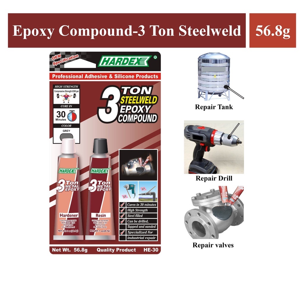 Hardex HE-30 3 Ton Steelweld Epoxy Compound Strong Bonding Silicone ...
