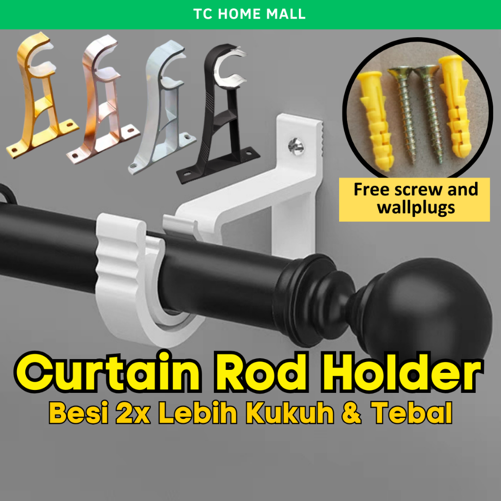 Curtain Rod Holder Bracket Langsir Tapak Langsir Pemegang Kaki Rod ...
