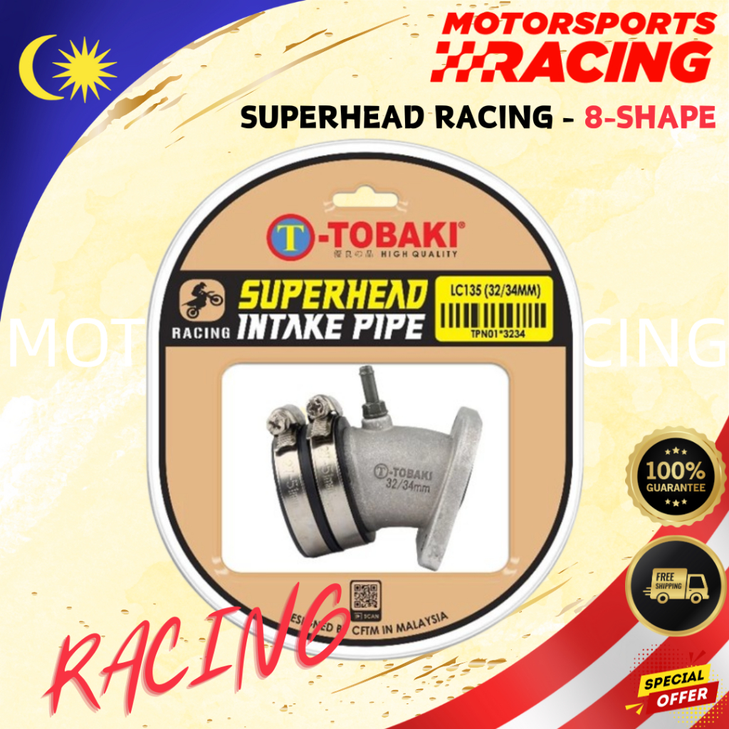 LC135 TOBAKI SUPERHEAD RACING SHAPE-8 INTAKE PIPE CARBURETOR IN INLET ...