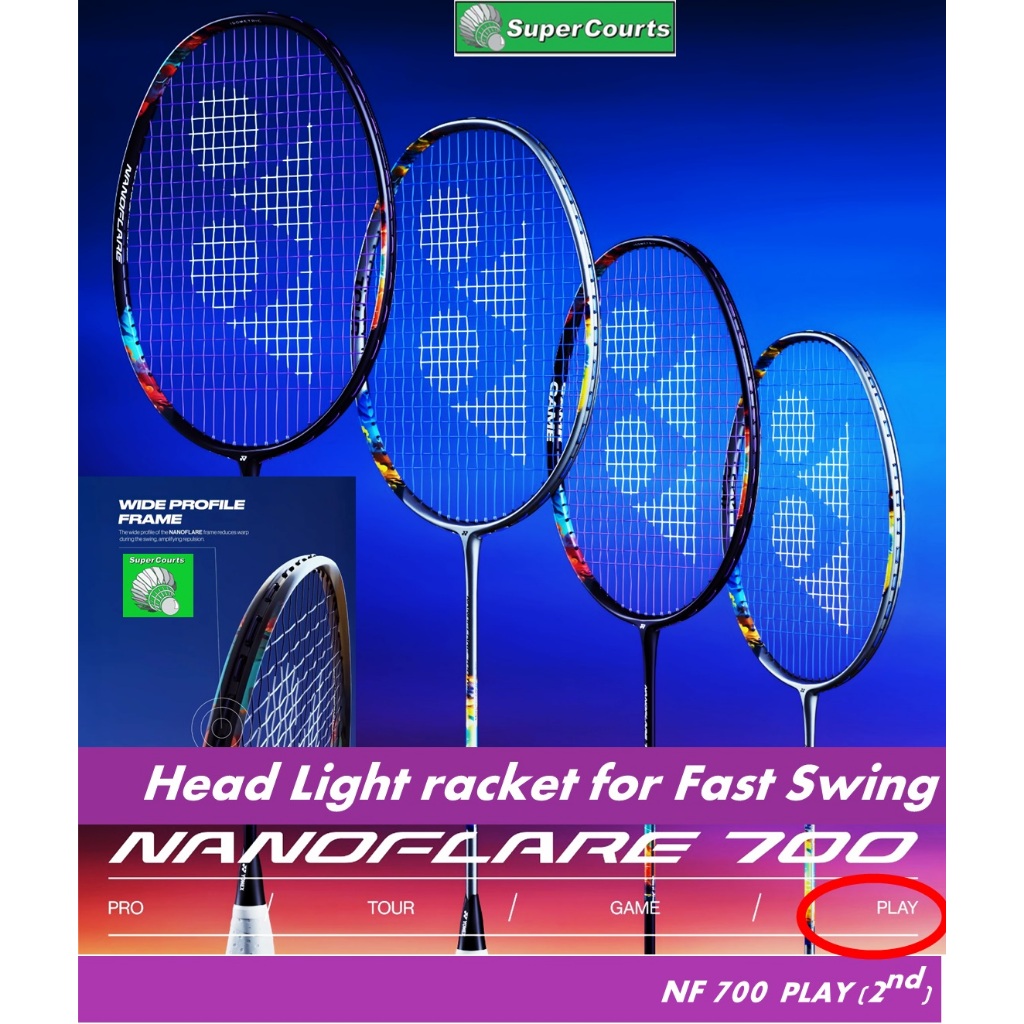 YONEX NANOFLARE 700 PLAY 2nd GEN (FREE INSTALL YONEX STRING 4-knot+FOC GRIP) Badminton Racket ...