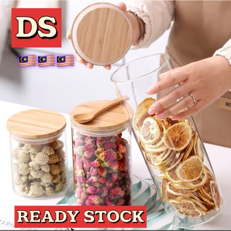 Cookie Jar, Glass Kitchen Canisters with Airtight Bamboo Lid, Glass ...